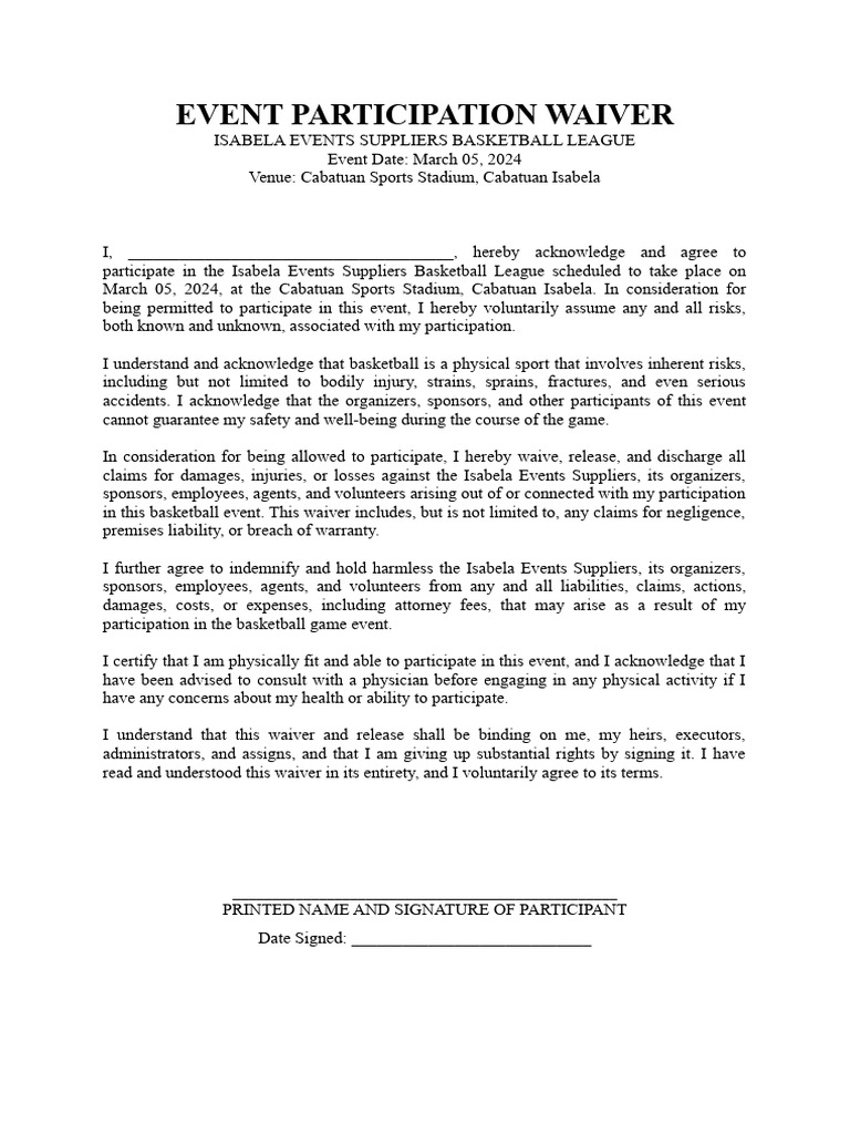 EVENT PARTICIPATION WAIVER | PDF