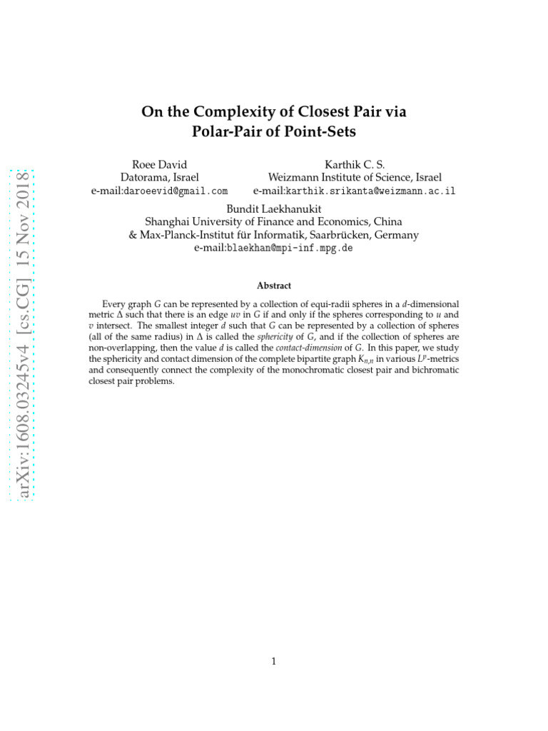 On The Complexity of Closest Pair Via Polar-Pair of Point-Sets | PDF ...