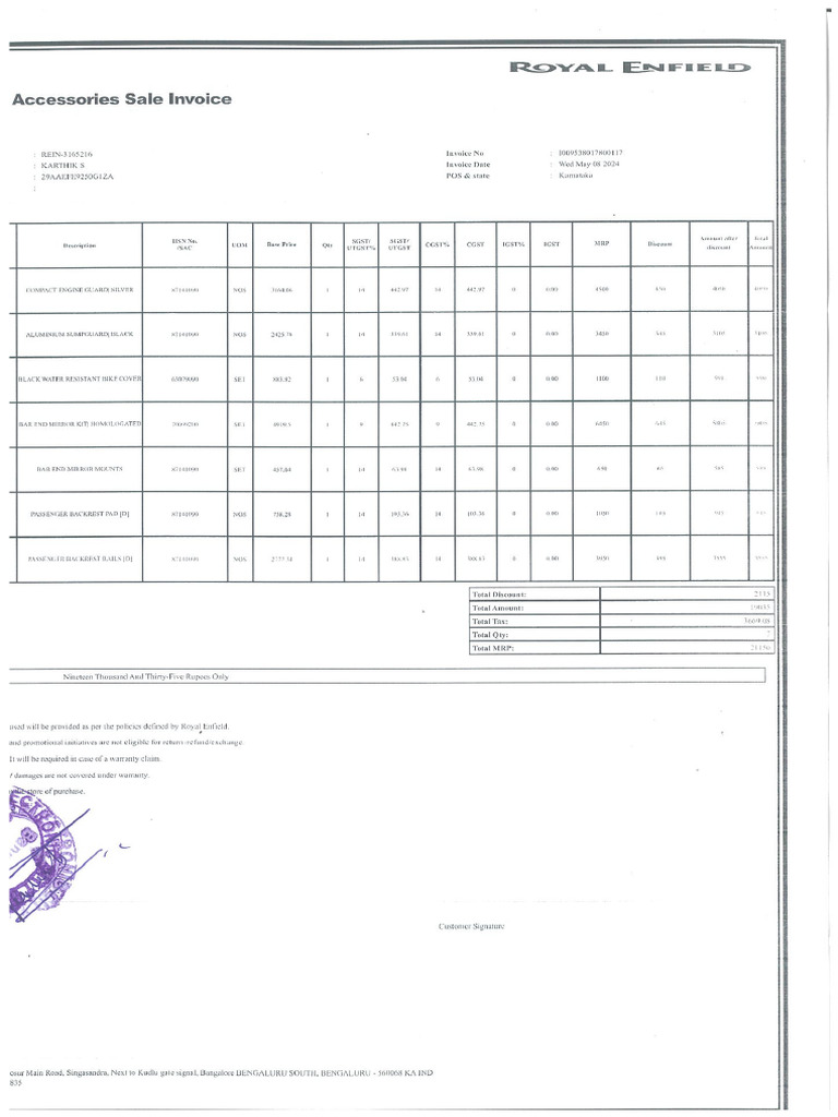 Royal Enfield Super Meteor bill | PDF