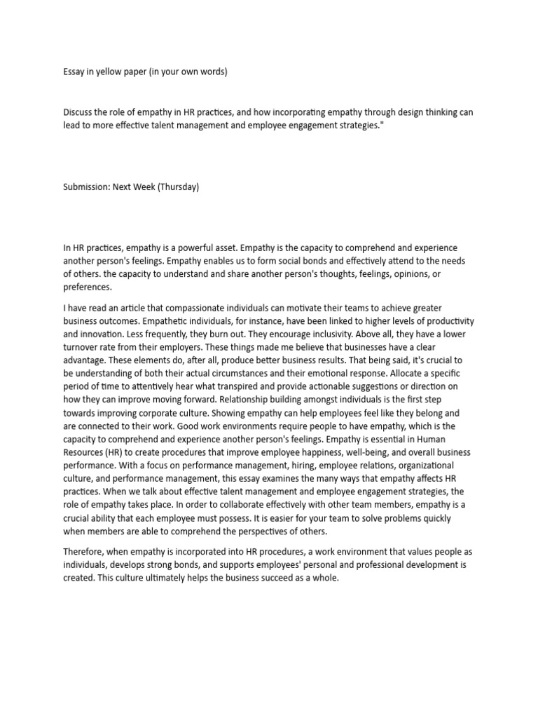 Essay in Yellow Paper | PDF | Empathy | Employment