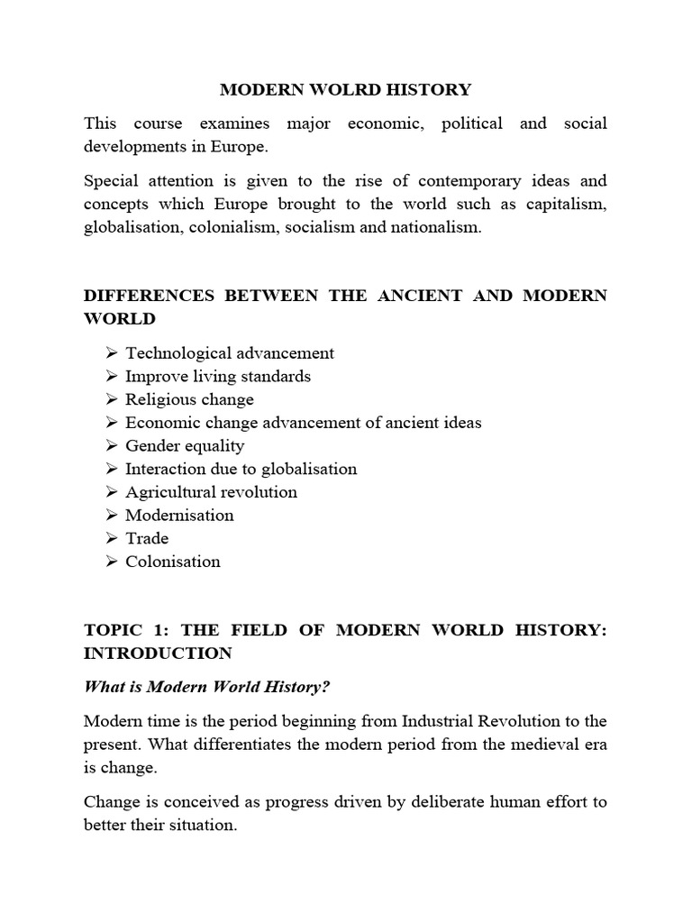 Modern World History: Key Developments | PDF | Europe | Globalization