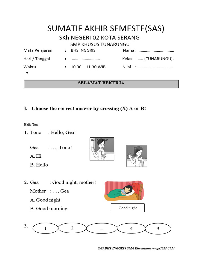 SAS BHS INGGRIS SMAKh Tunarungu 2023-2024 | PDF