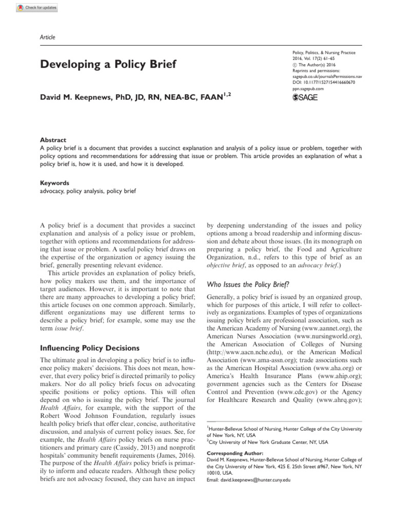 Crafting Effective Policy Briefs | PDF | Policy | Nursing