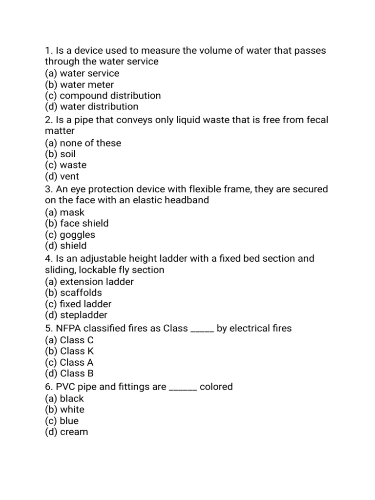 Master Plumber Elements Bank - 22 Questions | PDF | Pipe (Fluid ...