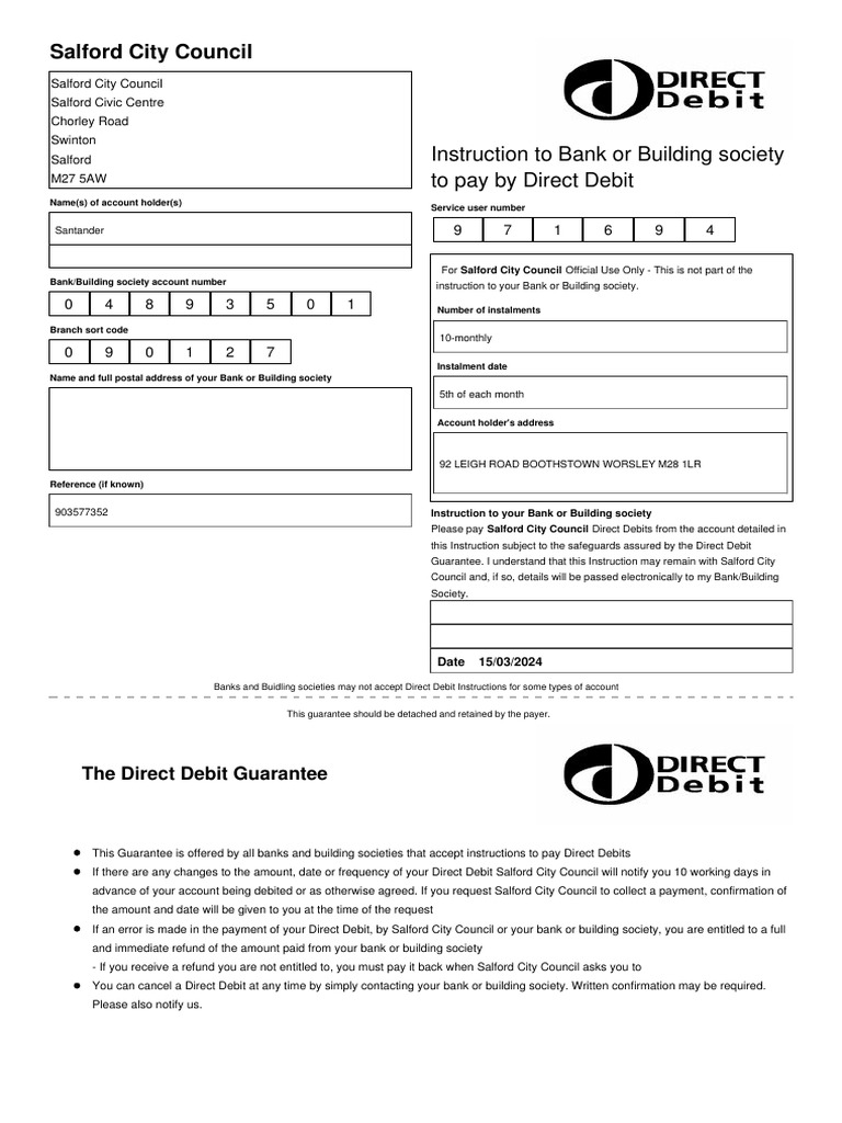 Council Tax Direct Debit Setup Form | PDF | Debit Card | Money