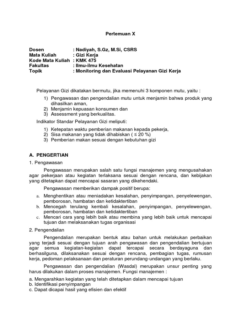 Monitoring Dan Evaluasi Pelayanan Gizi Kerja | PDF | Bisnis | Kesehatan Holistik