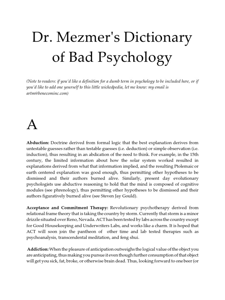 Dr. Mezmer's Dictionary of Bad Psychology | PDF | Consciousness ...