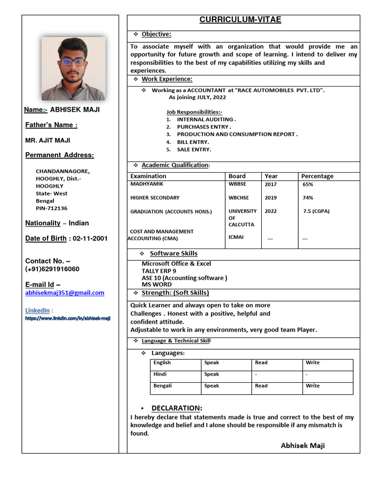 Abhisek 2023 CV | Download Free PDF | Cognition | Behavior Modification