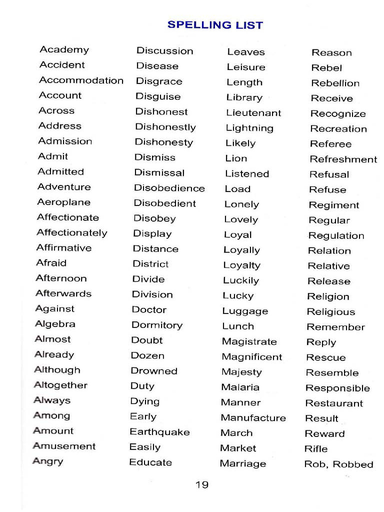 7. Spelling List | PDF