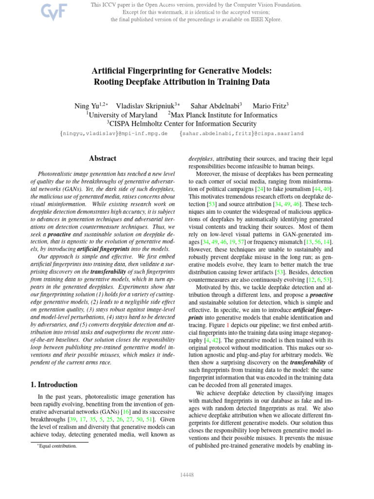 Artificial Fingerprinting For Generative Models | PDF | P Value | Fingerprint