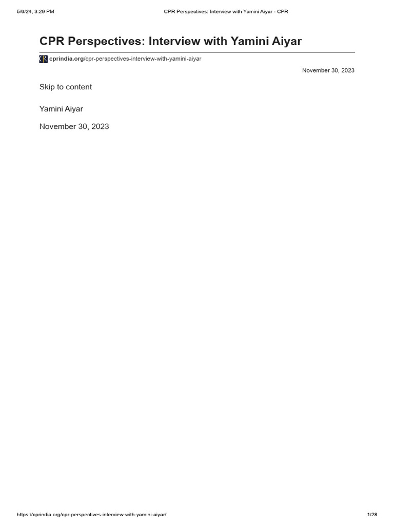 CPR Perspectives - Interview With Yamini Aiyar - CPR | PDF | Governance ...