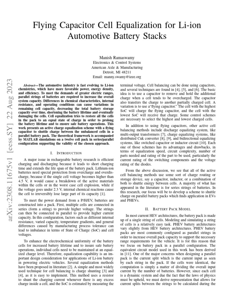 Flying Capacitor Cell Equalization For Li-Ion Automotive Battery Stacks ...