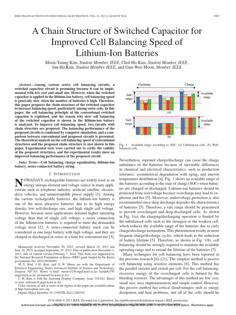 A Chain Structure of Switched Capacitor for Improved Cell Balancing Speed of Lithium-Ion ...