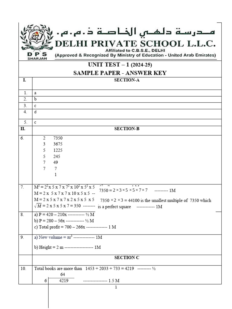 Ak Math SQP G8 Ut1 2024 | PDF