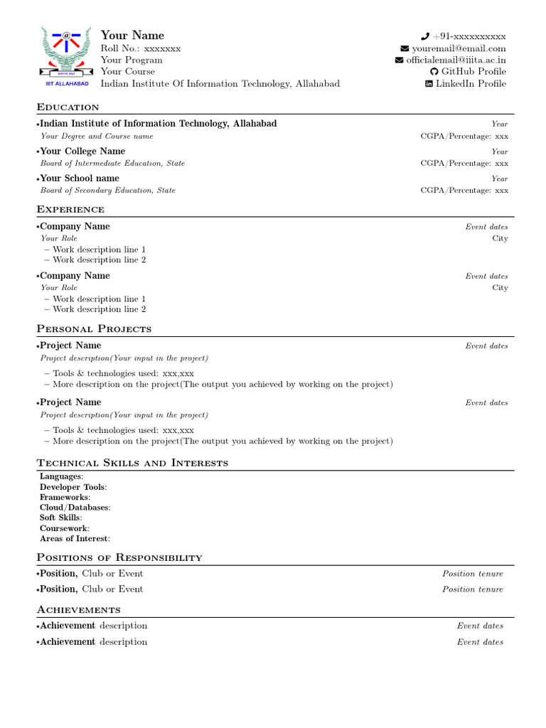 IIIT_Allahabad_Resume_Template__1_ | PDF | Computing