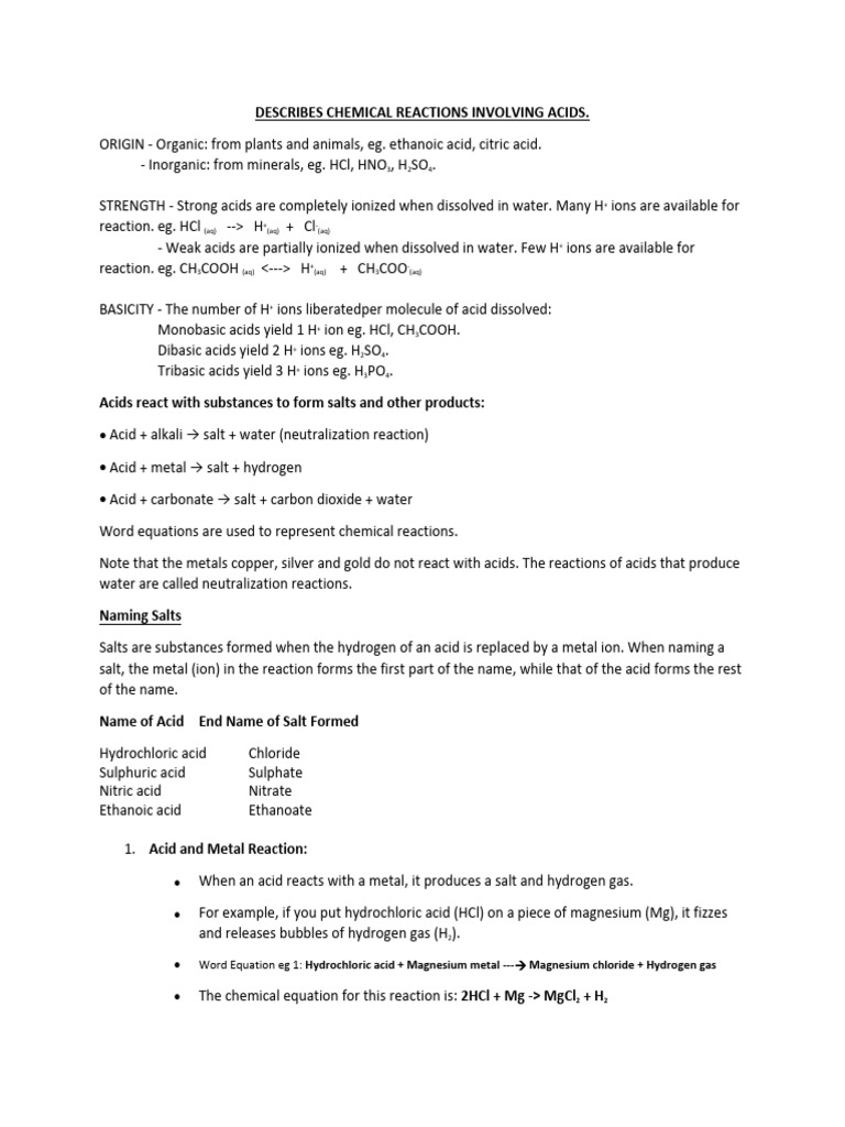 Describes Chemical Reactions Involving Acids | PDF | Acid | Salt ...