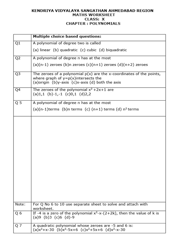 Maths Ch2 Polynomials-Worksheet No.2 | PDF | Zero Of A Function | Polynomial