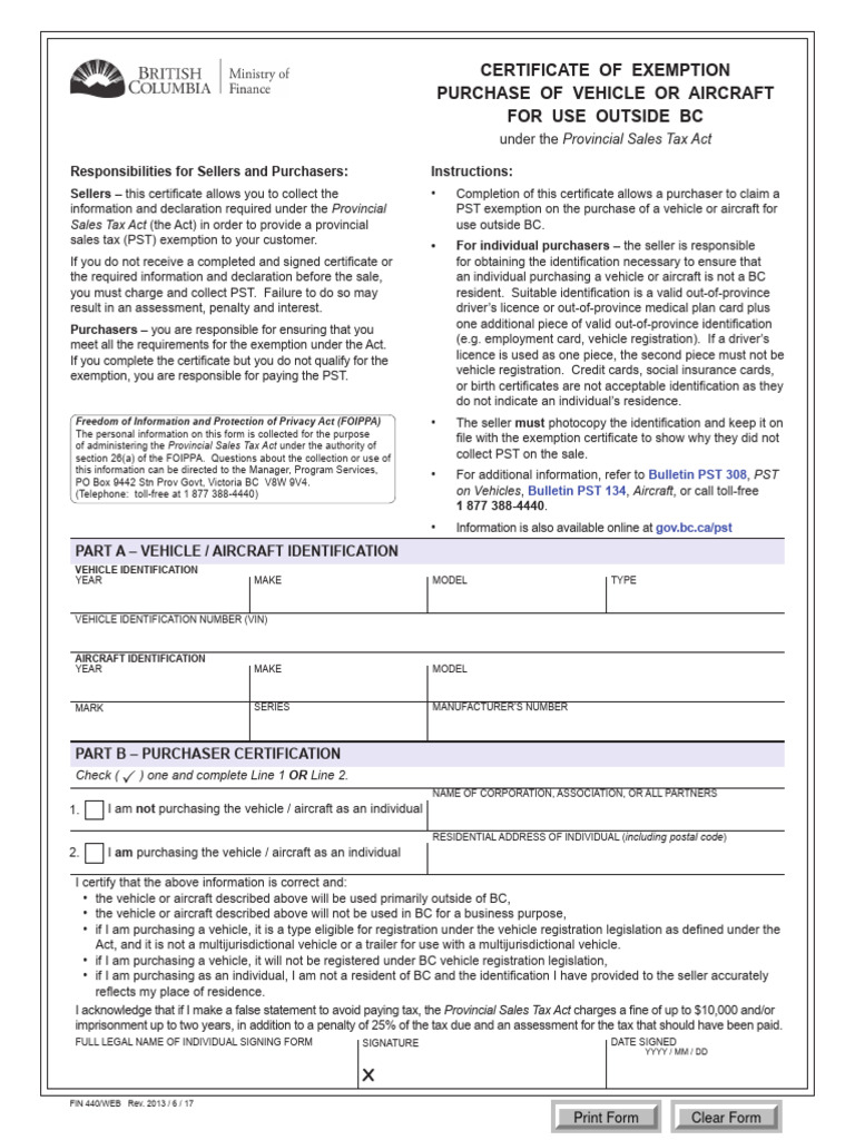 BC PST Exemption Certificate for Vehicles | PDF | Identity Document ...