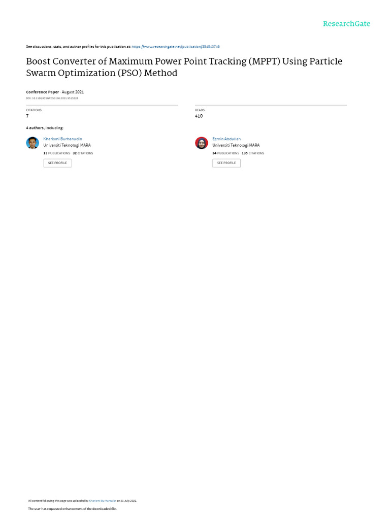 Boost Converterof Maximum Power Point Tracking MPPTUsing Particle Swarm ...