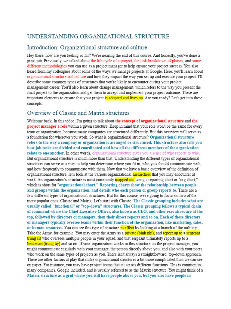 Understanding Organizational Structure Introduction: Organizational ...