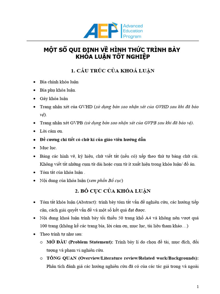 Aep Quy Dinh Trinh Bay KLTN | PDF