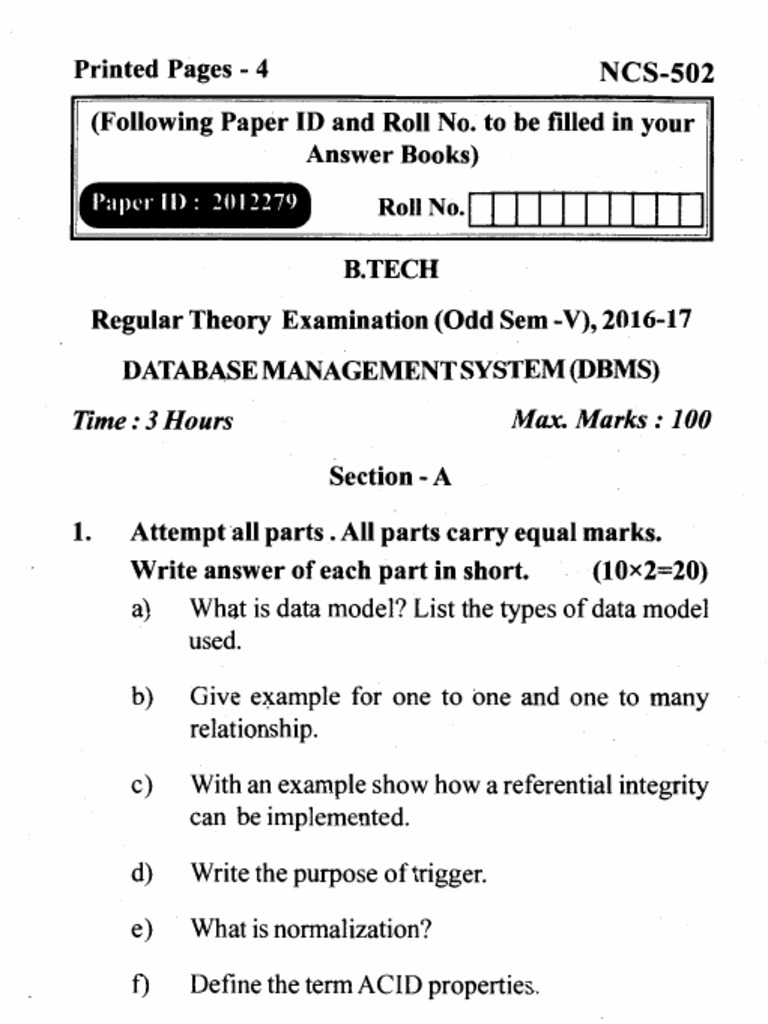 Database Management Systemdbms Ncs 502 | PDF