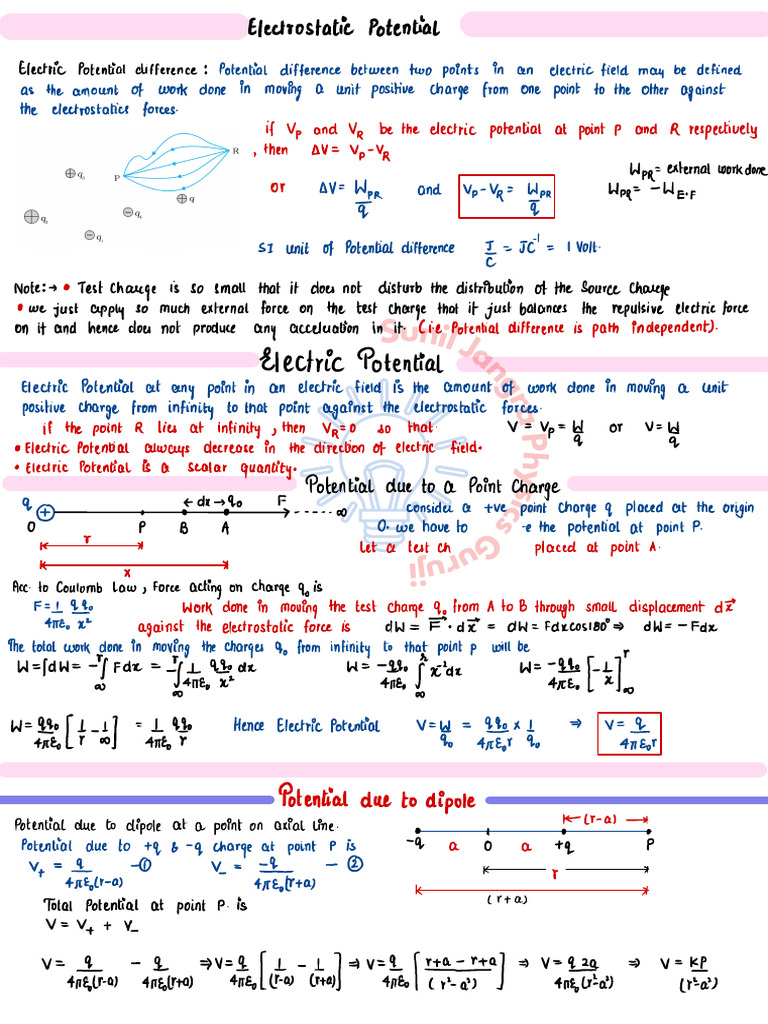 Potential Notes 2024 | Download Free PDF | Electrostatics | Voltage