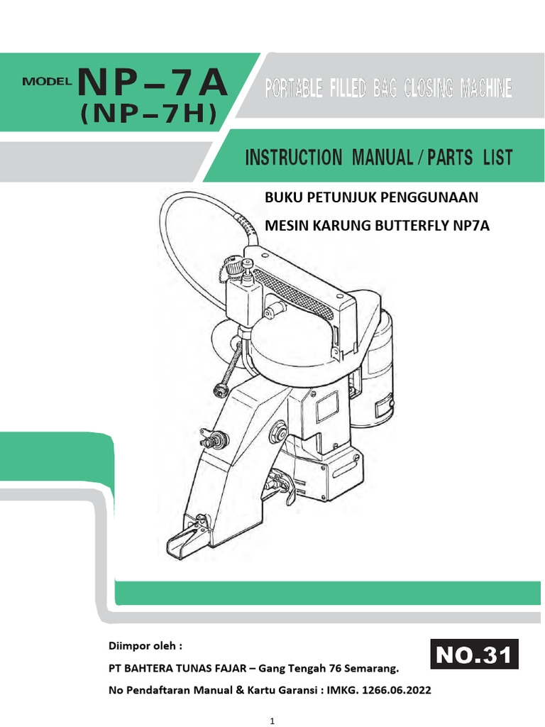 Manual Book Mesin Jahit Karung Newlong NP7A | PDF | Teknologi & Rekayasa