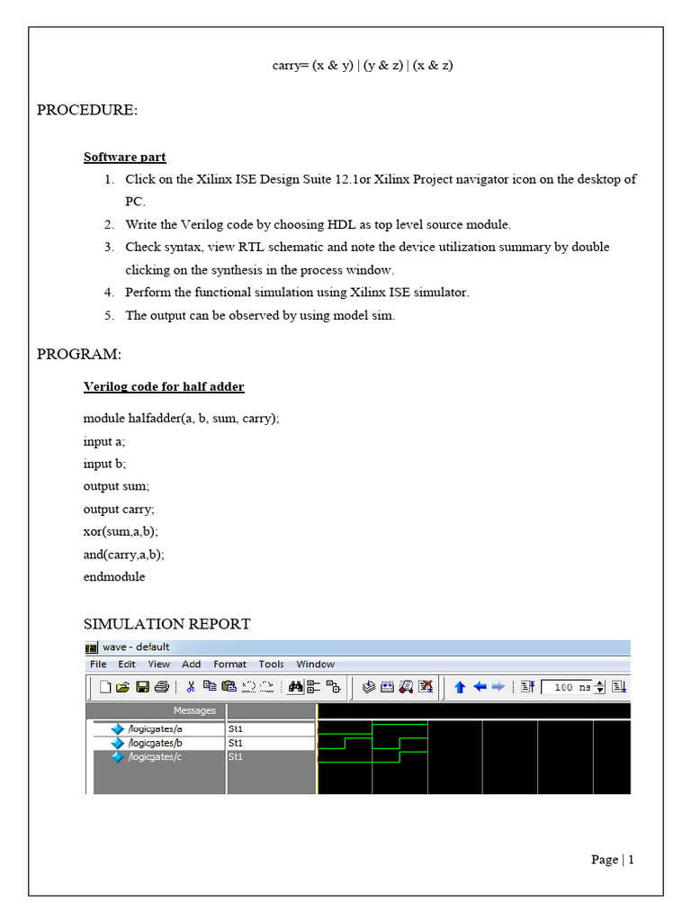 Vlsi Design Lab Observation Output | PDF | Hardware Description ...