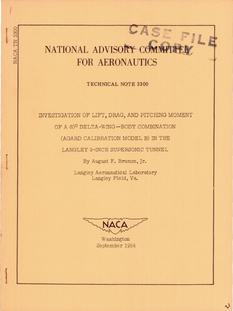 NACA TN-3300 Investigation of Lift Drag and Pitching Moment of 60 Deg ...