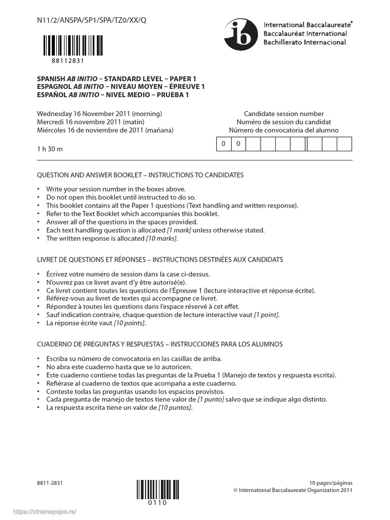Spanish Ab Initio Paper 1 Question Booklet SL16nov | PDF | Costa Rica Spanish Ab Initio Paper 1 Question Booklet SL16nov | PDF | Costa Rica