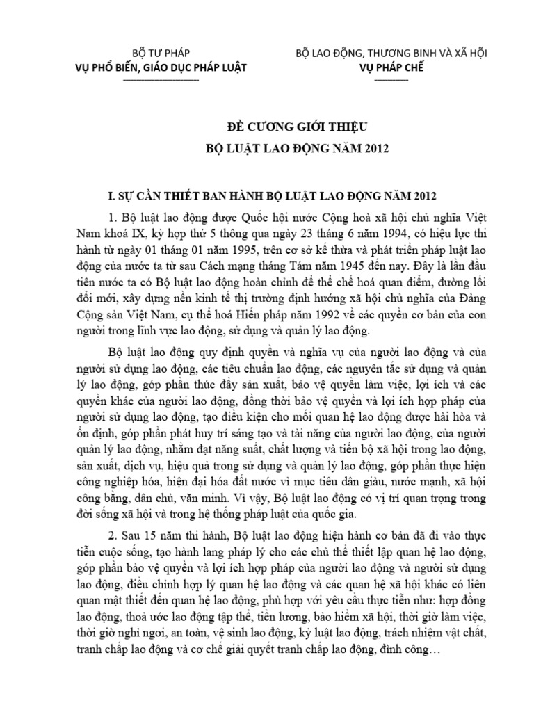 De Cuong Gioi Thieu Bo Luat Lao Dong Nam 2012 | PDF