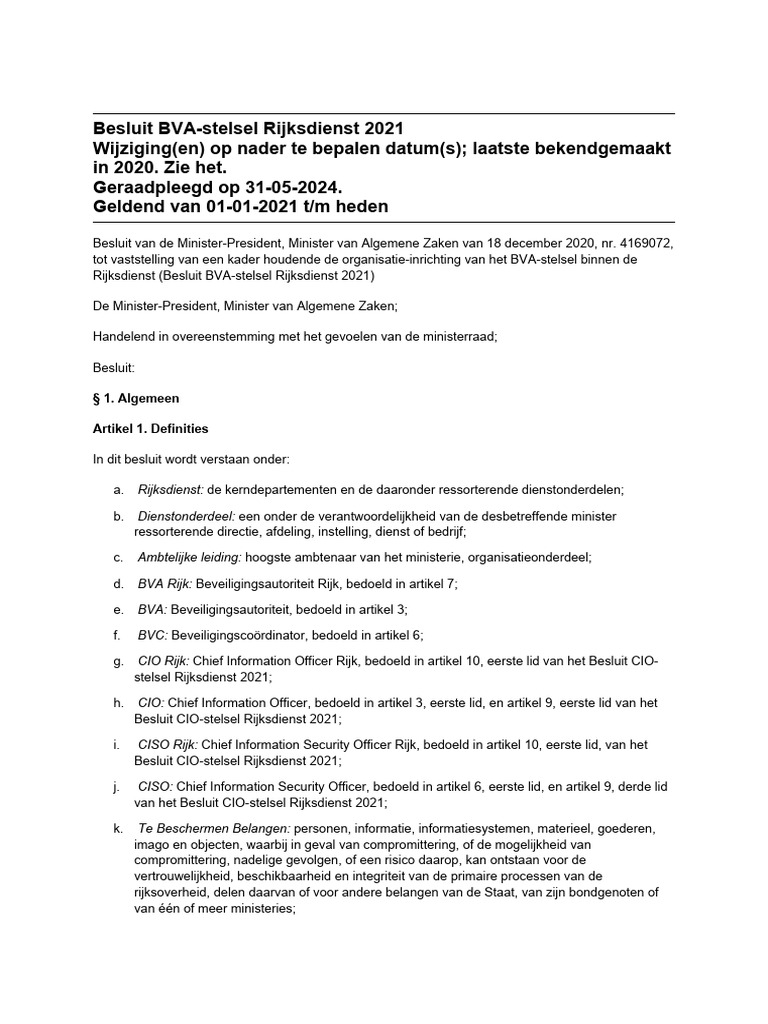 BWBR0044617 Besluit BVA-stelsel Rijksdienst 2021 | PDF