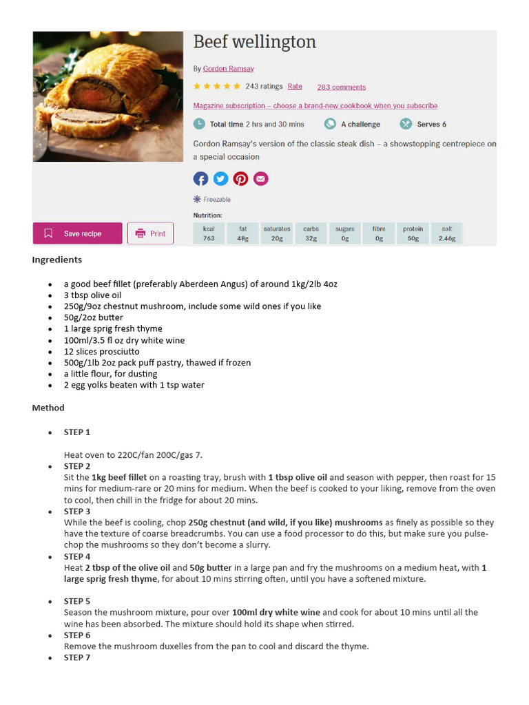 Beef Wellington | PDF | Beef | Food And Drink Preparation