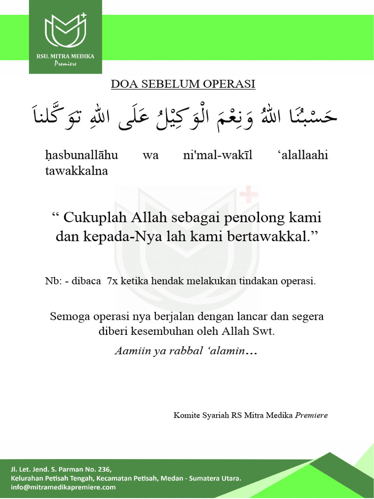Doa Sebelum Operasi untuk Kelancaran | PDF