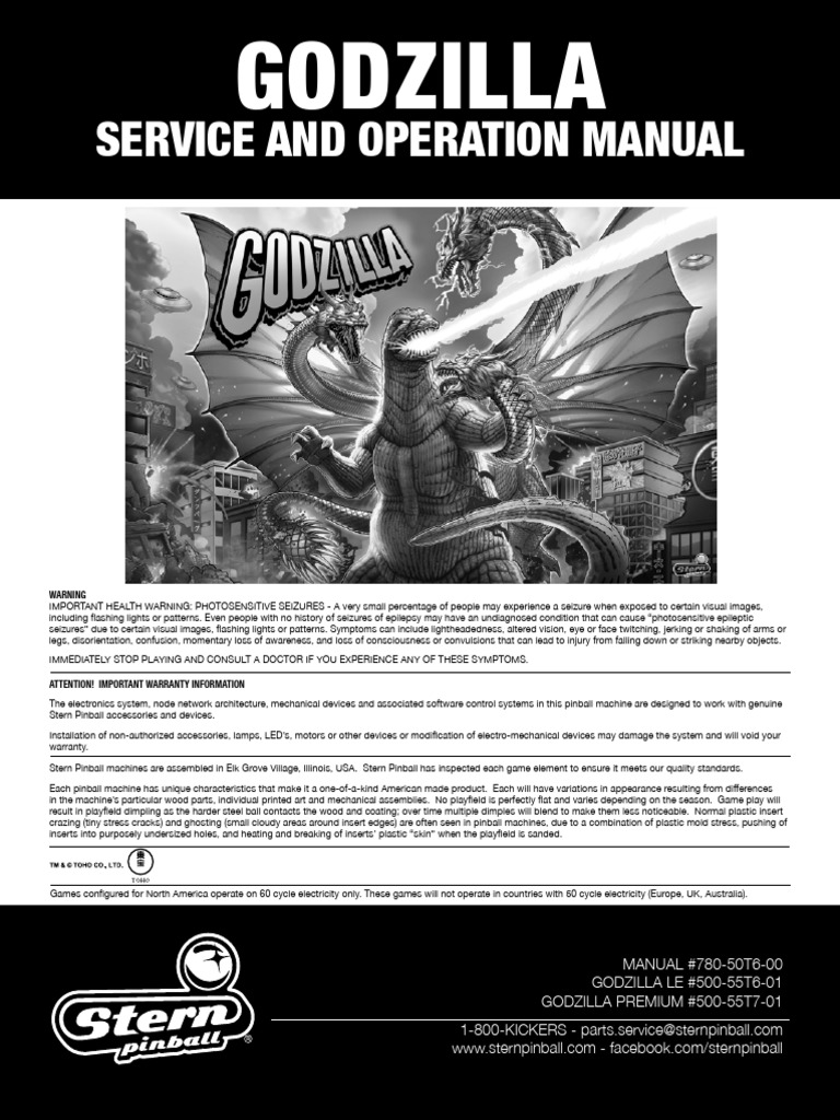 Stern 2021 Godzilla Premium Service and Operation Manual | PDF