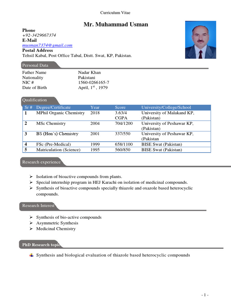Usman SB CV | PDF | Science & Mathematics