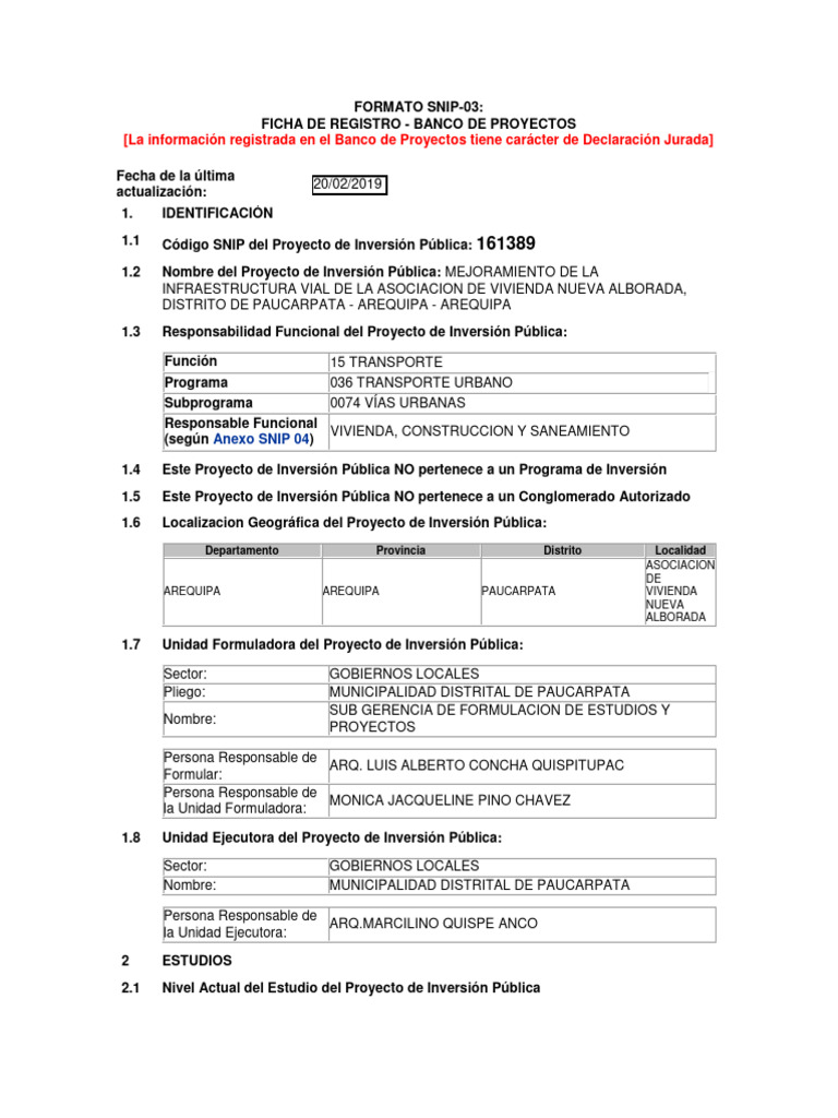 Formato Snip 03 Nva Alborada | PDF | Inversiones | Economias