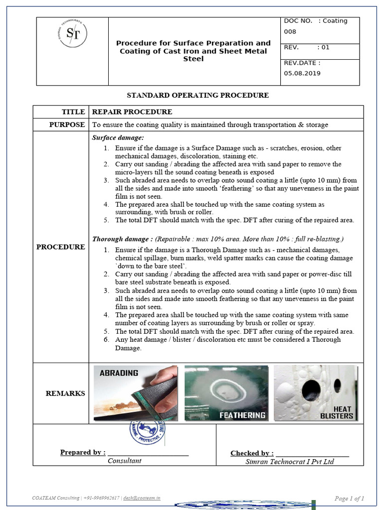 SOP Repair Procedure | PDF | Paint | Secondary Sector Of The Economy