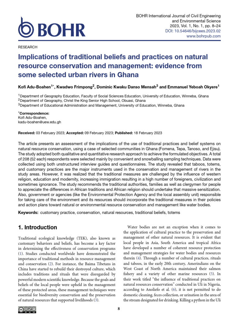 Implications of Traditional Beliefs and Practices On Natural Resource ...