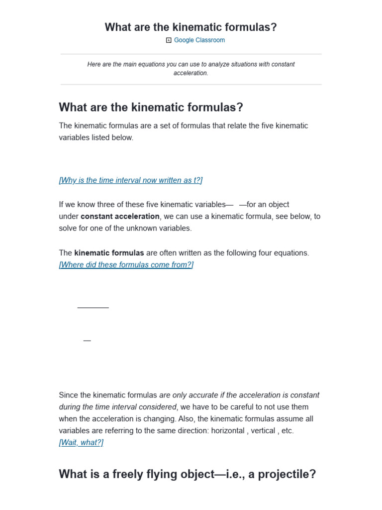 What Are The Kinematic Formulas - (Article) - Khan Academy | PDF ...