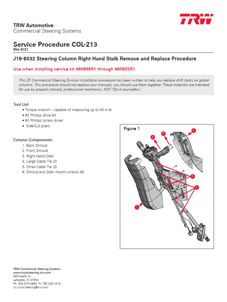 TRW Steer Column Repair | PDF | Screw | Steering