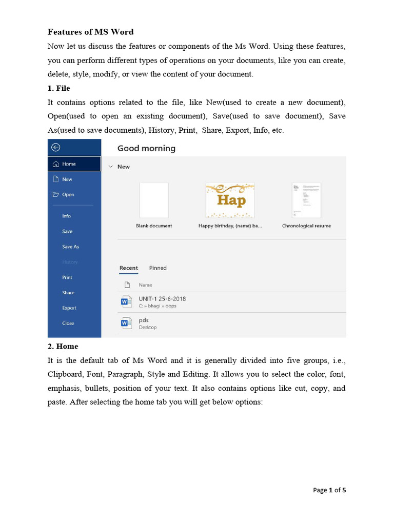Features of MS Word | PDF | Microsoft Word | Computing