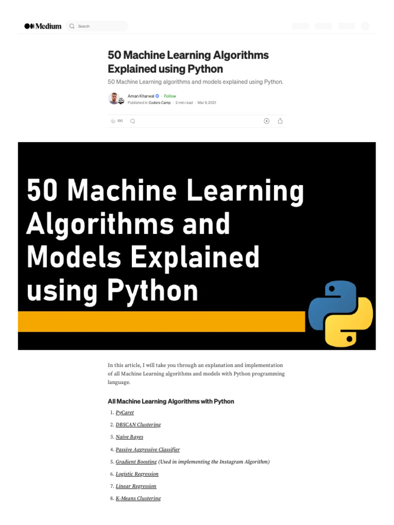 50_MachineLearning_algorithm_with_Python | Download Free PDF | Machine Learning | Cluster Analysis