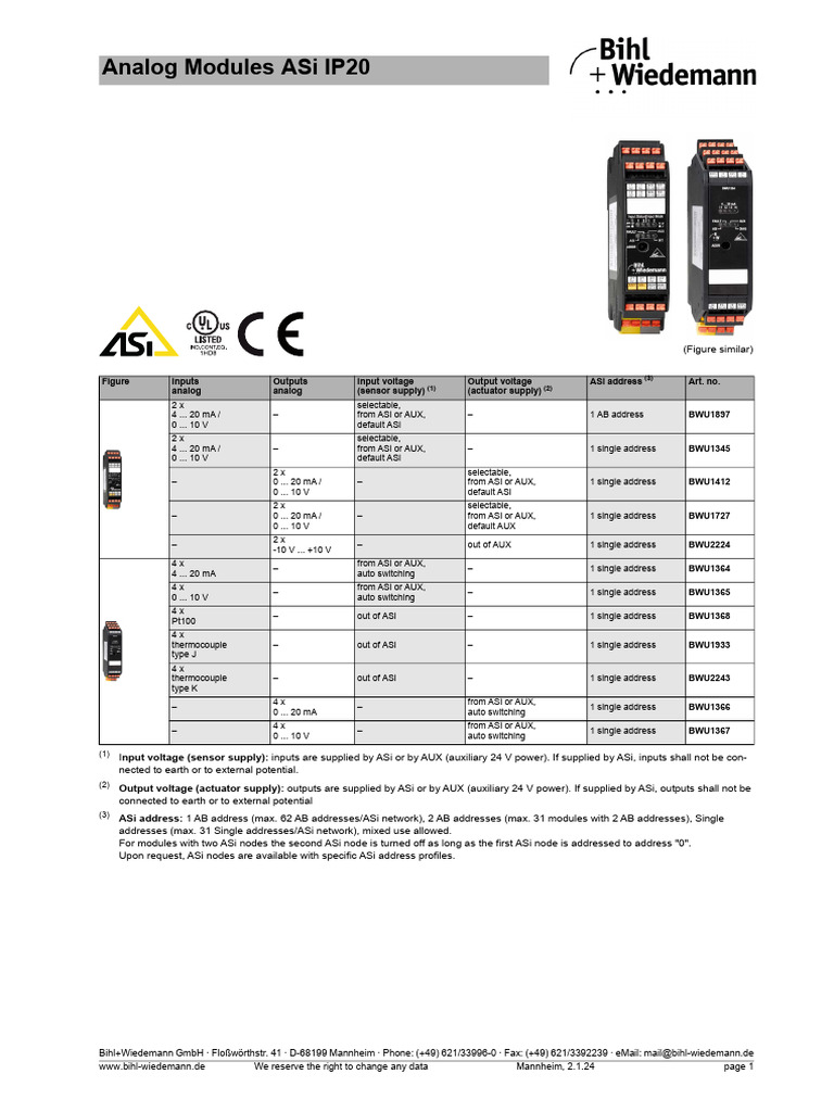 Bihl+Wiedemann ASi Analog Modules Guide | PDF | Manufactured Goods ...