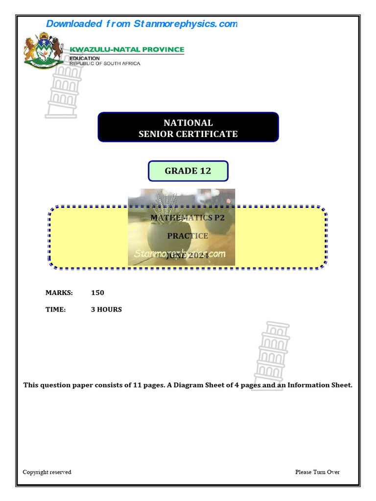 KZN Maths Grade 12 PRACTICE June 2024 P2 and Memo | PDF | Circle ...