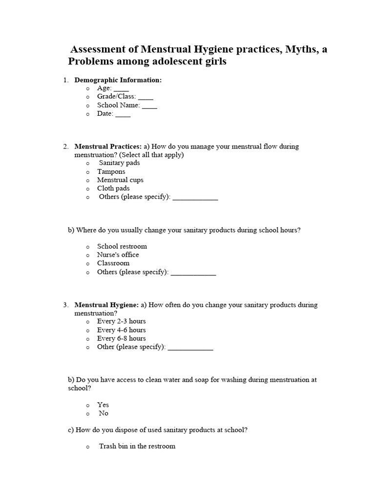 Menstrual Hygiene Practices Pdf Menstruation