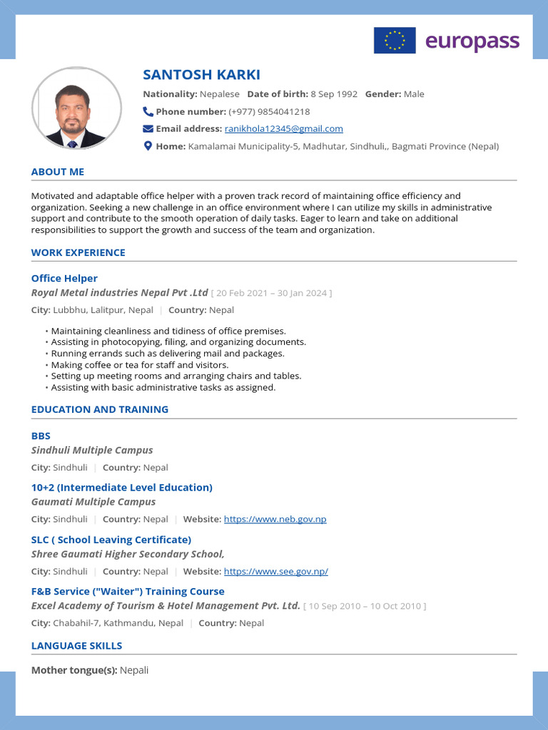 Santosh Karki - Europass CV | PDF | Nepal | Communication