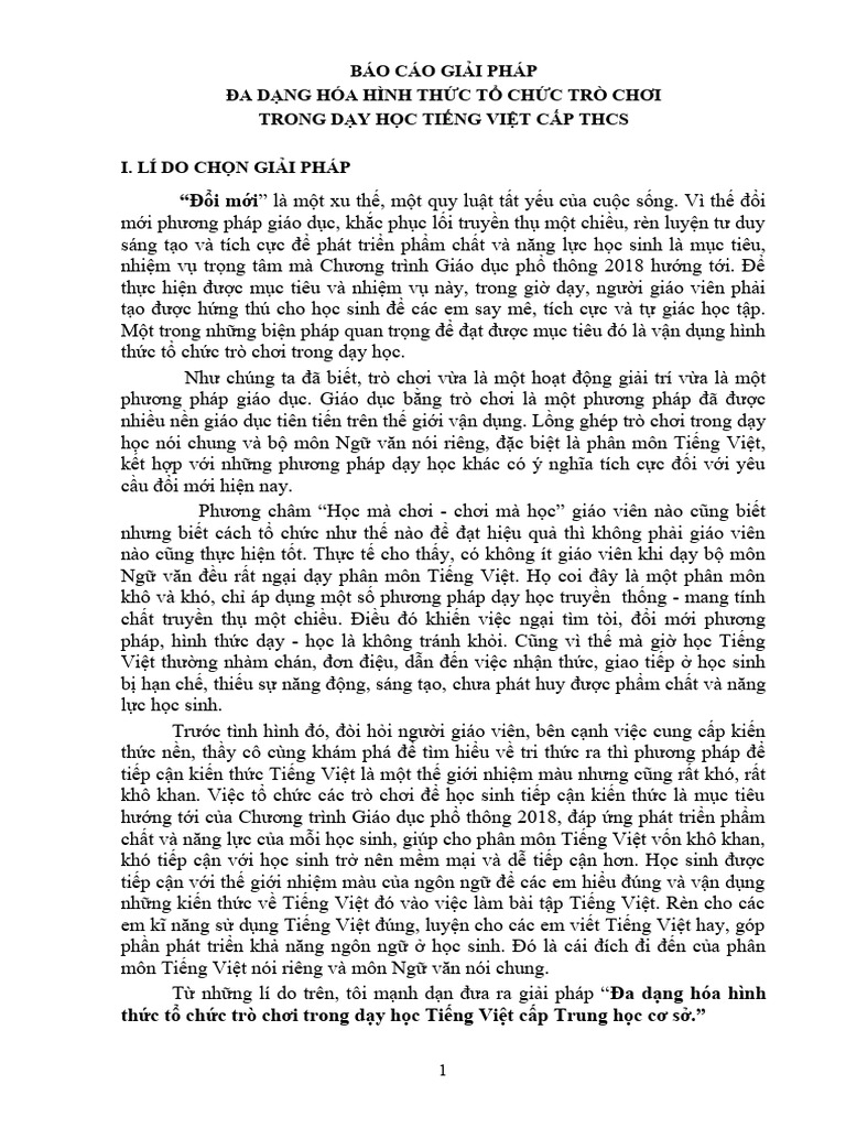 Văn. Đa Dang Hóa Tổ Chức Trò Chơi TV Cấp THCS | PDF