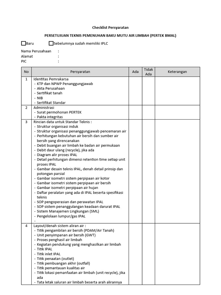 Persyaratan PERTEK BMAL (IPAL) | PDF